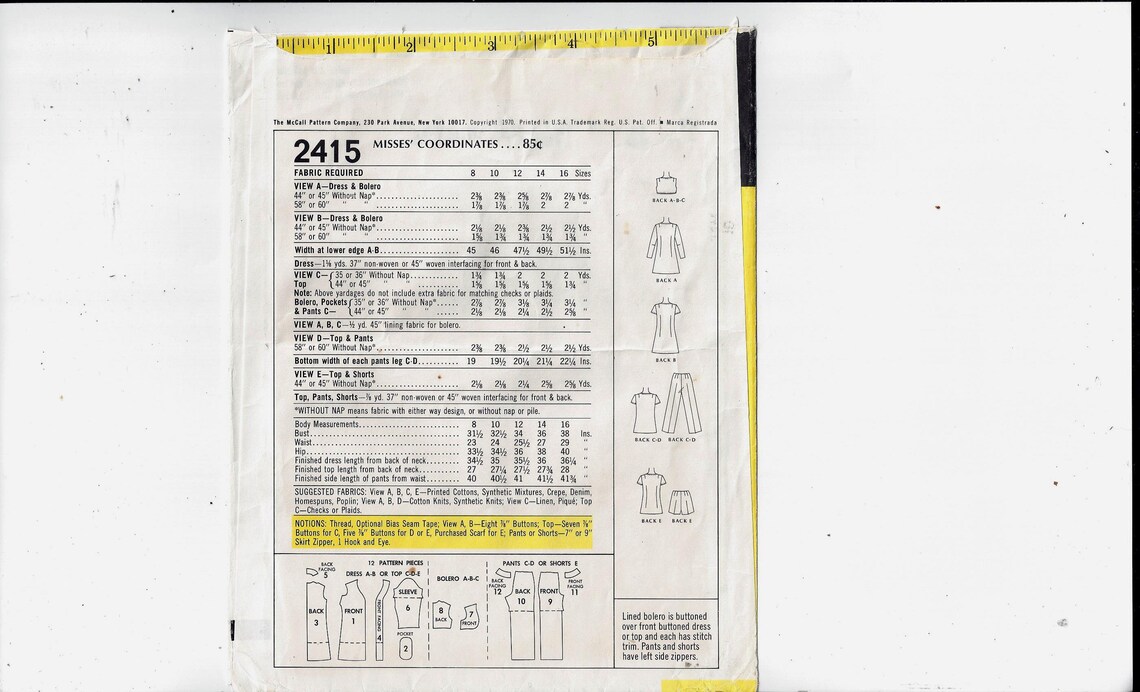 Mccall's 2415 Pattern for Misses' Coordinates Size | Etsy