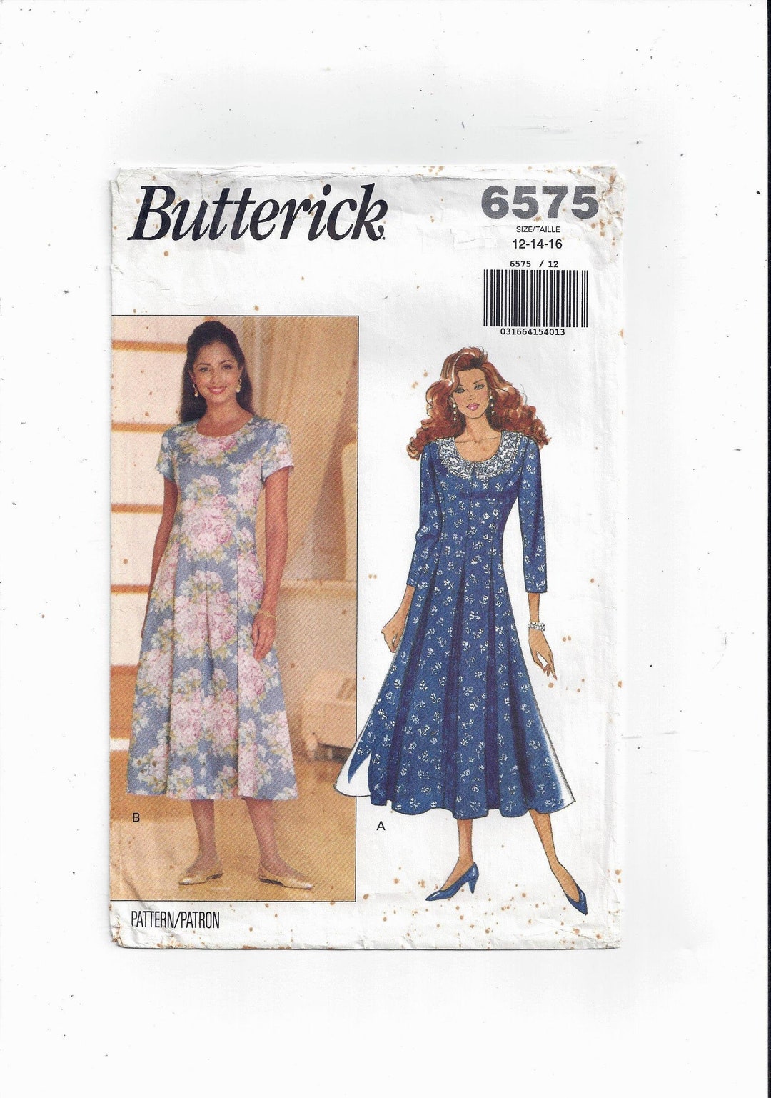 Butterick 6575 Pattern for Misses' Dress, Size 12 14 16, From 1993 ...