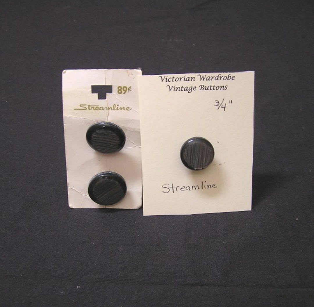 3 Ridged Gray Buttons by Streamline, Shank Style, 2 on Original Card, 7 ...