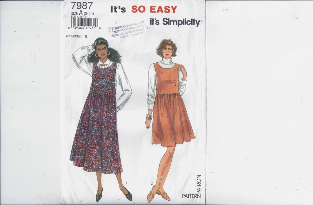 Simplicity 7987 Pattern for Misses' Jumpers in 2 Lengths, Sizes 8 10 12 ...