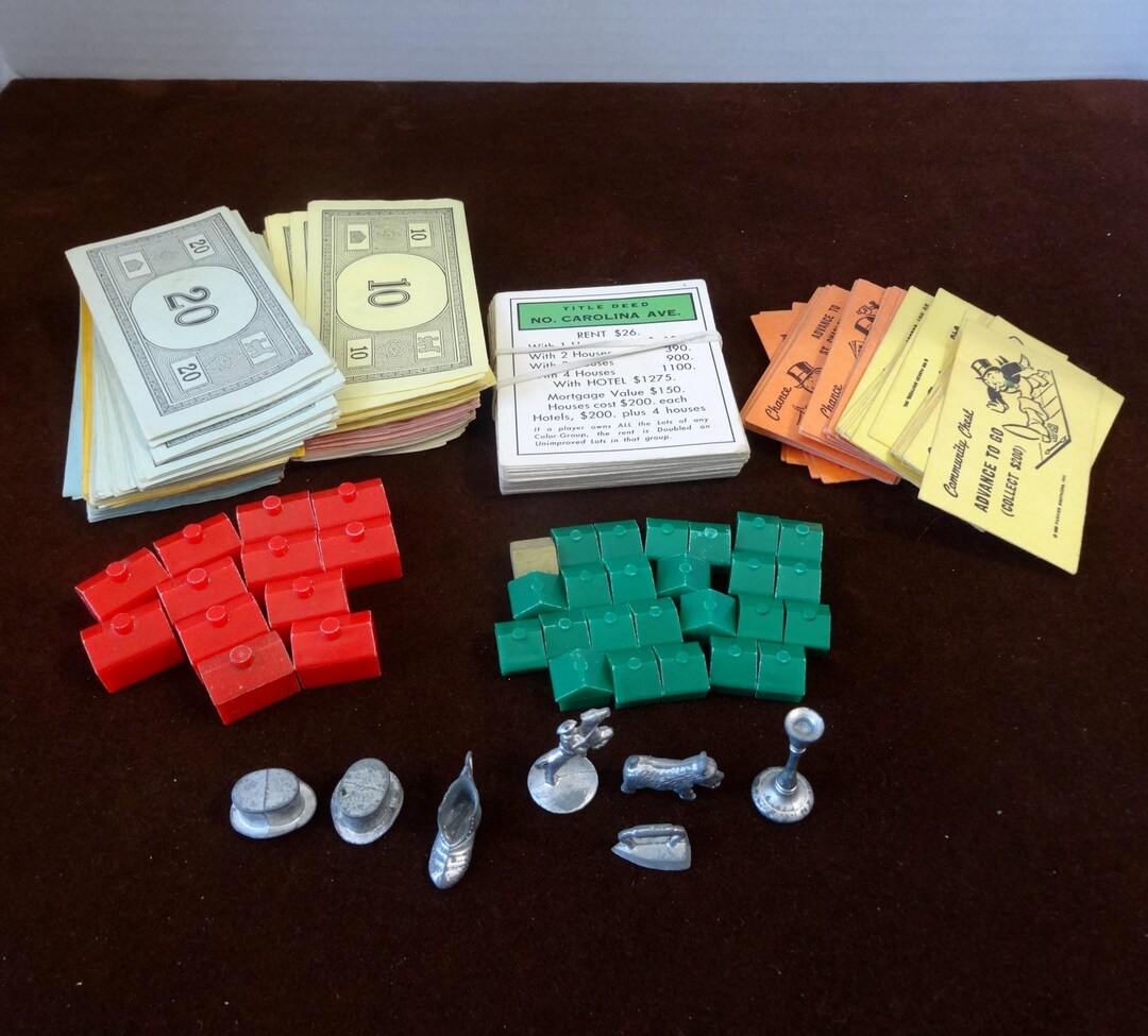 1960s Monopoly Board Game Pieces, 12 Hotels, 25 Houses (1 Wood), 7 ...