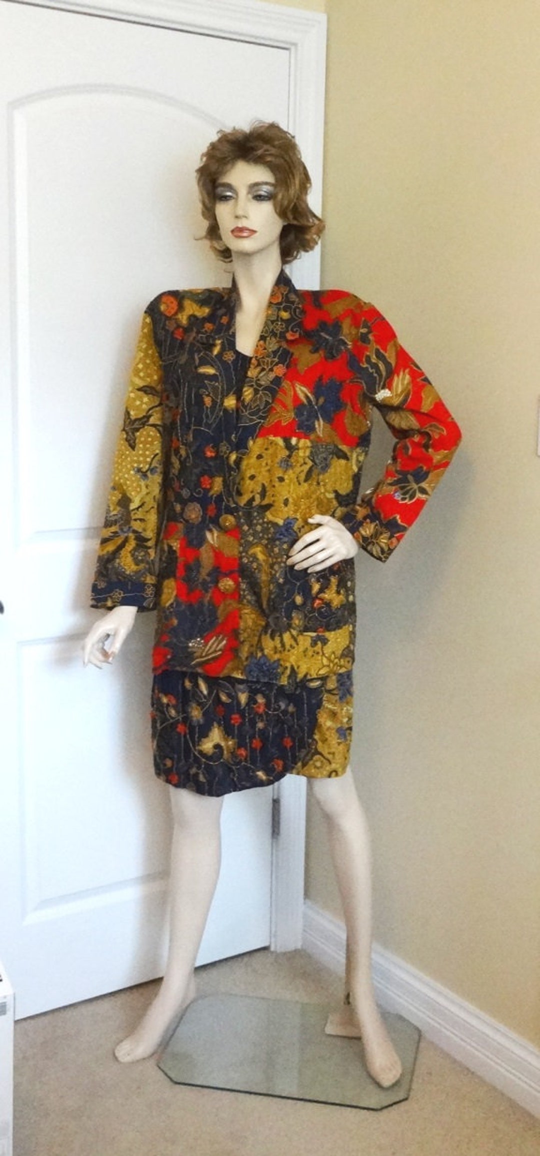 1992 Surya 3 Piece Suit With Beads, Cotton, Mock Wrap Skirt, Tank Top ...