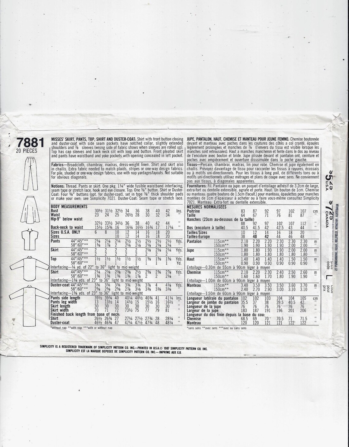 Simplicity 7881 Pattern for Misses' Jiffy Wardrobe Size - Etsy