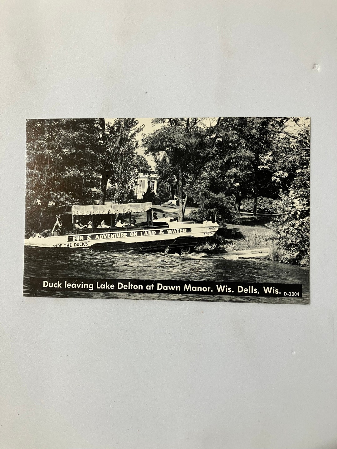 1960s Postcard of Amphibious Duck Boat Leaving Delton at Dawn Manor ...