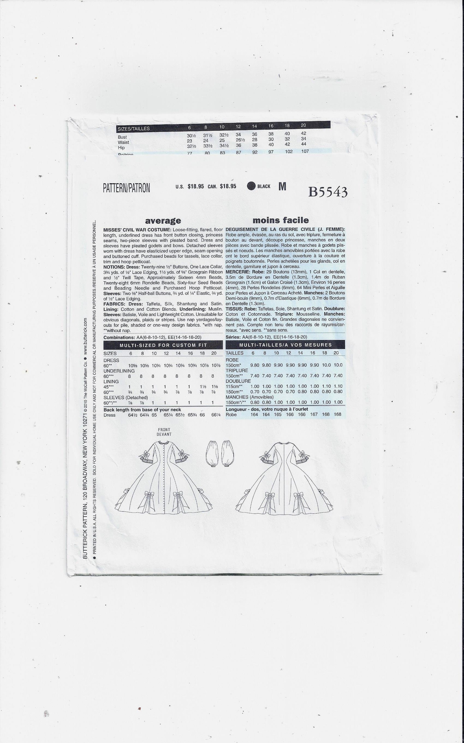 Butterick 5543 Pattern for Misses' History Civil War - Etsy