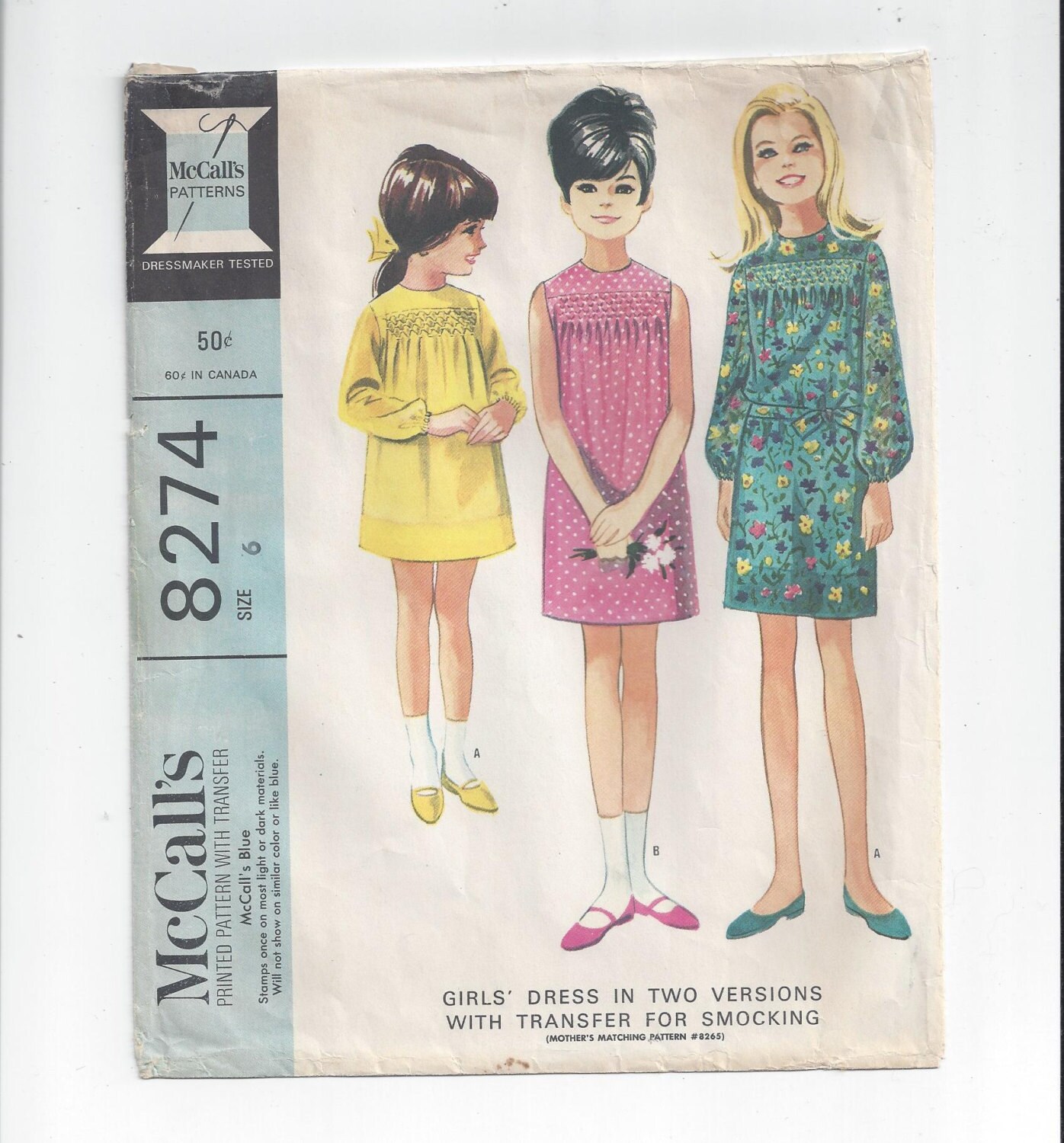 Mccall"s 8274 Pattern for Girls' Dress in 2 Versions With Transfer for ...