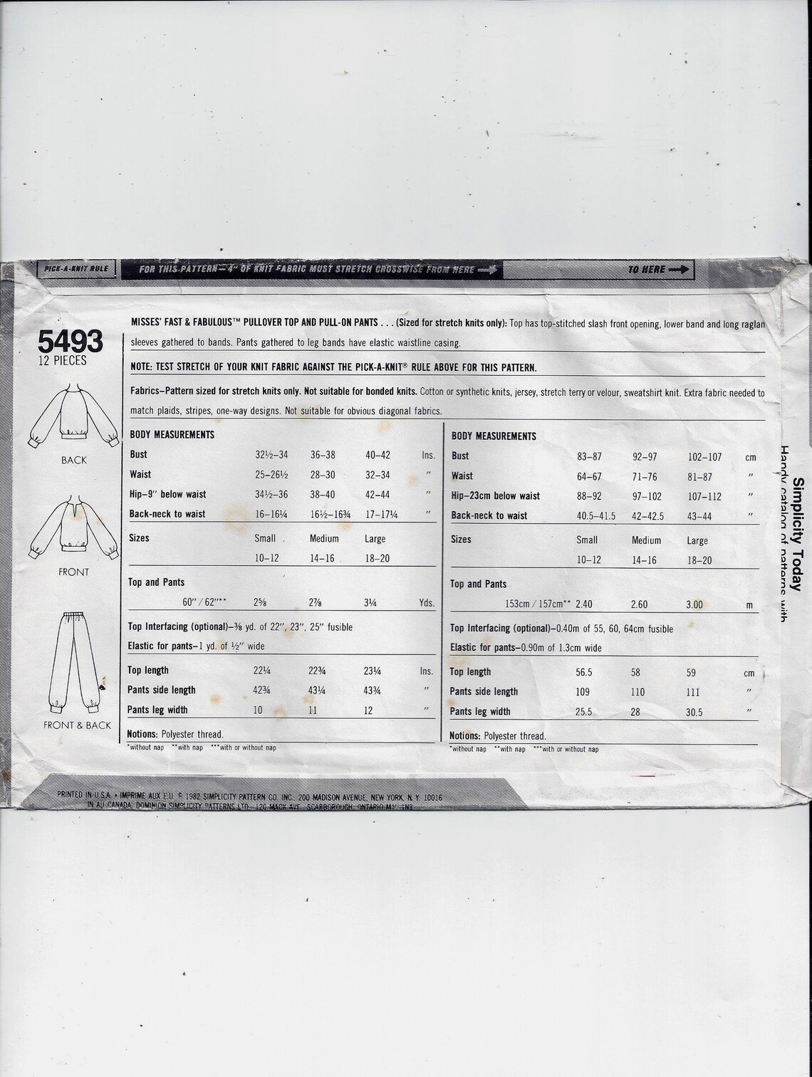 Simplicity 5493 Pattern for Misses' Fast & Fabulous Pullover Top, Pants ...