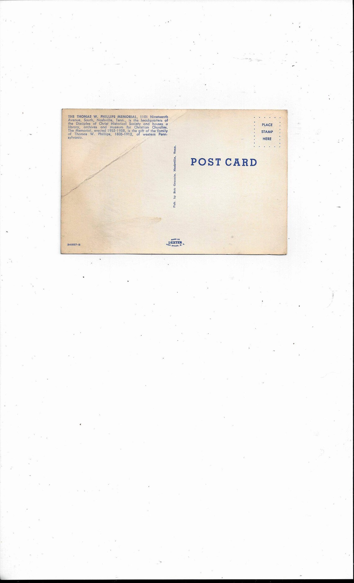 1950s Thomas W. Phillips Memorial Postcard, Nashville, Tennessee ...