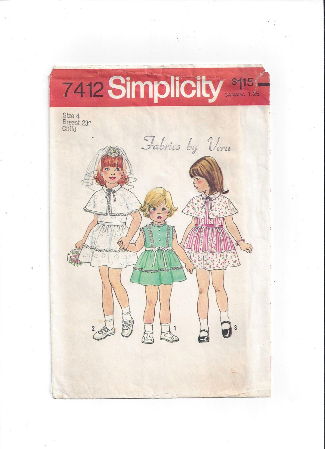 Simplicity 7412 Pattern for Girls' Dress and Capelet, Size 4, From 1976 ...