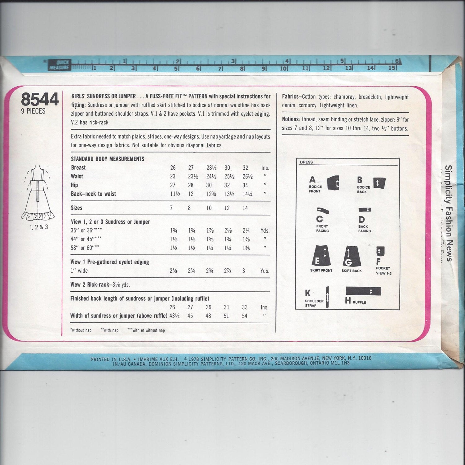 Simplicity 8544 Pattern for Girls' Sundress or Jumper A - Etsy