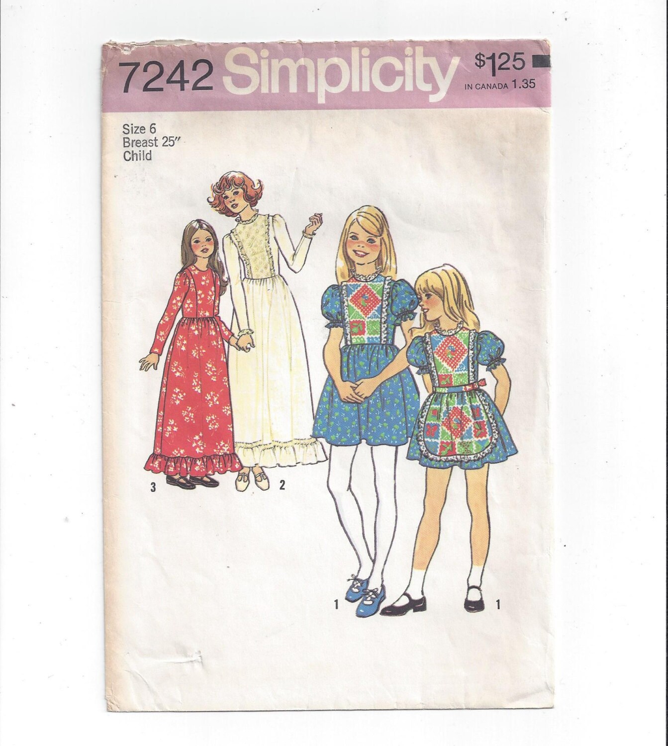 Simplicity 7242 Pattern for Girls' Dress in 2 Lengths & Apron, Size 6 ...