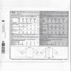 Mccall's 9637 Pattern for Misses' Lined Jacket, Size 4 to 14, From 1998 ...