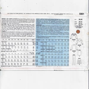 Butterick 5901 Pattern for Misses' Top, Skirt, Pants, Sizes 12 14 16 ...