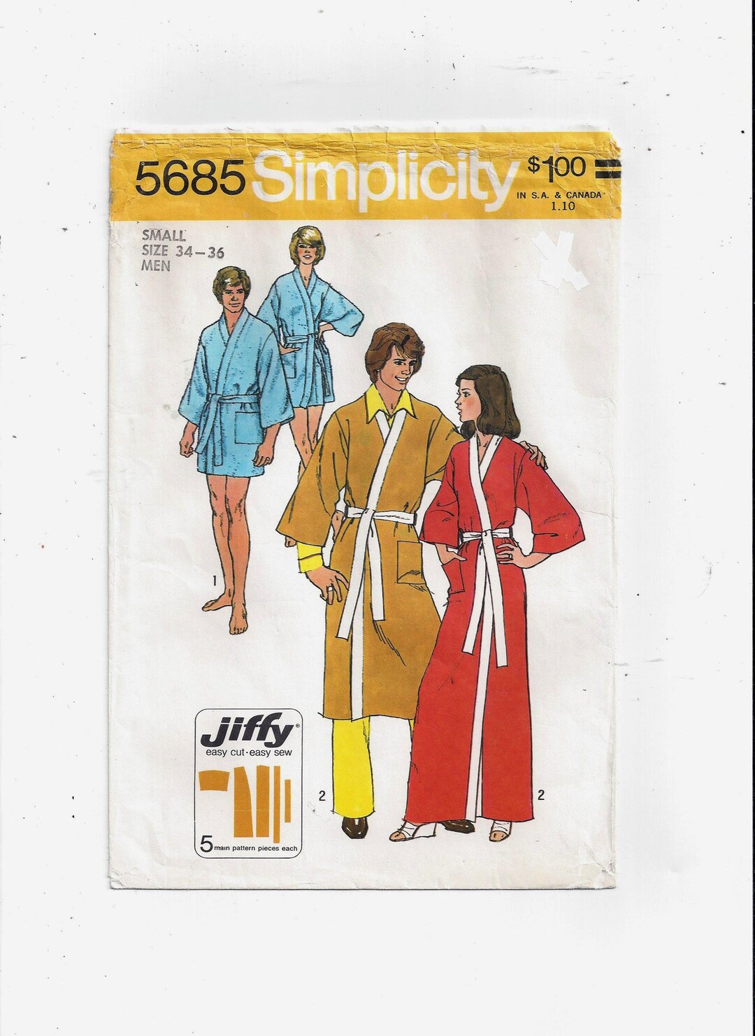 Simplicity 5685 Pattern for Men's Jiffy Kimono Robe in 2 Lengths, Size ...