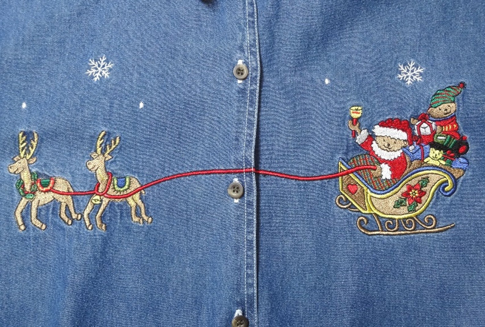 1980s Vintage Denim Christmas Shirt Santa Sleigh & Reindeer - Etsy