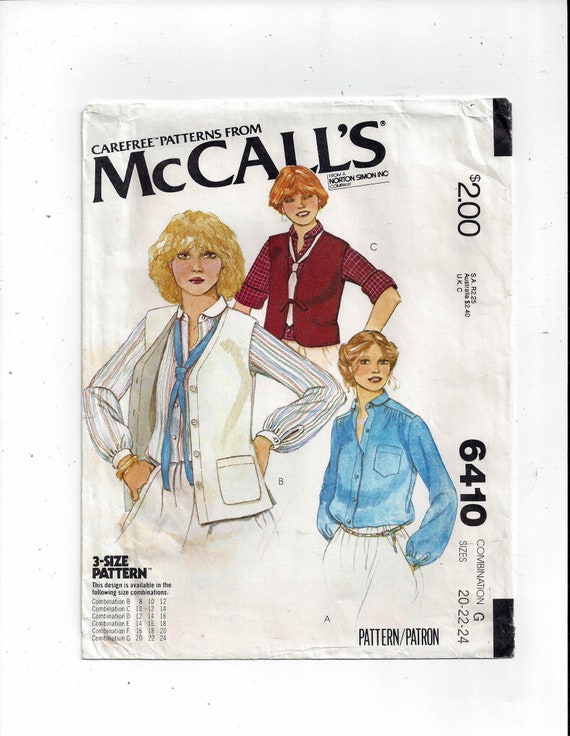 Mccall's 6410 Pattern for Misses' Blouse & 2 Style - Etsy