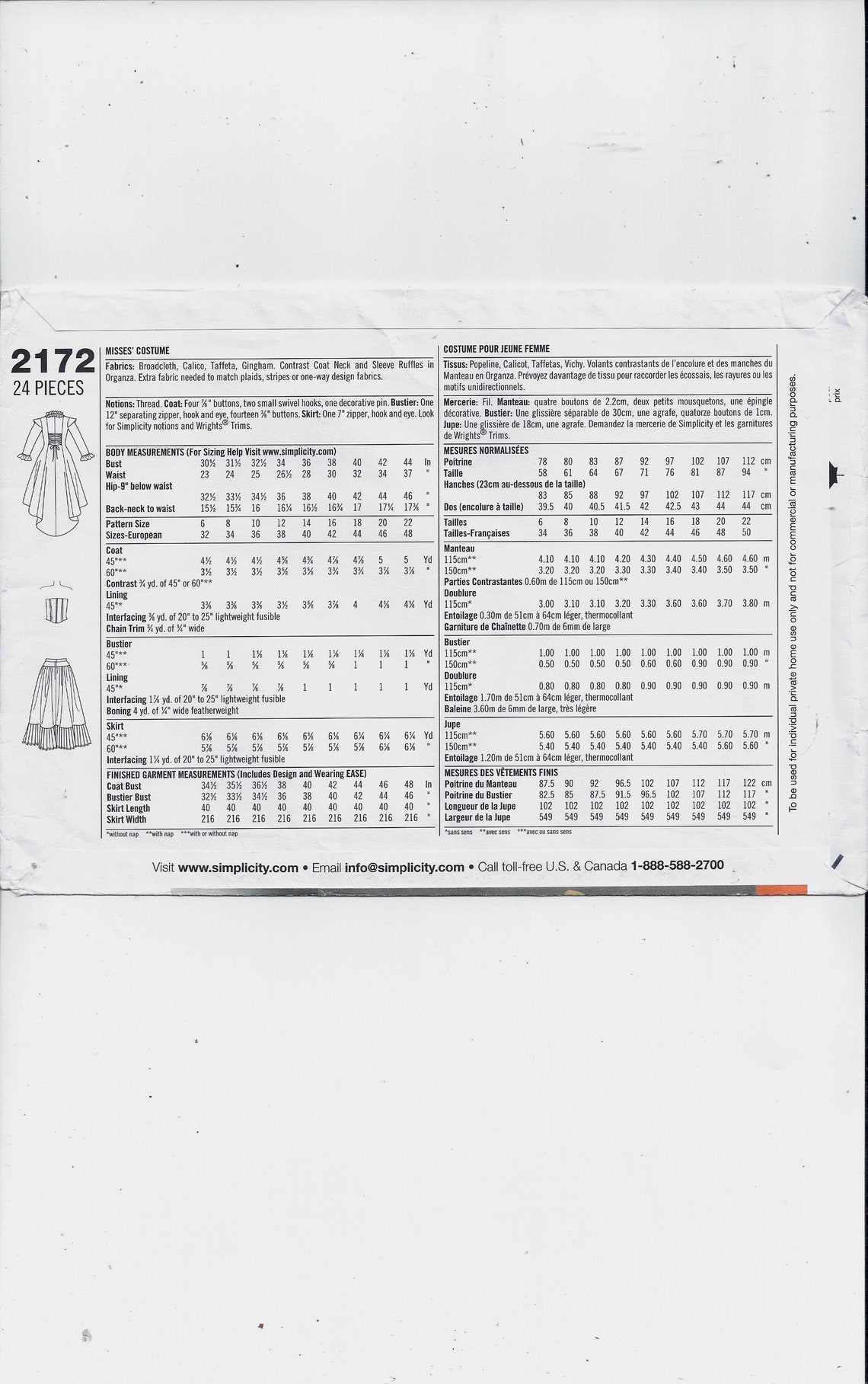 Simplicity 2172 Pattern for Misses' Victorian Costume - Etsy