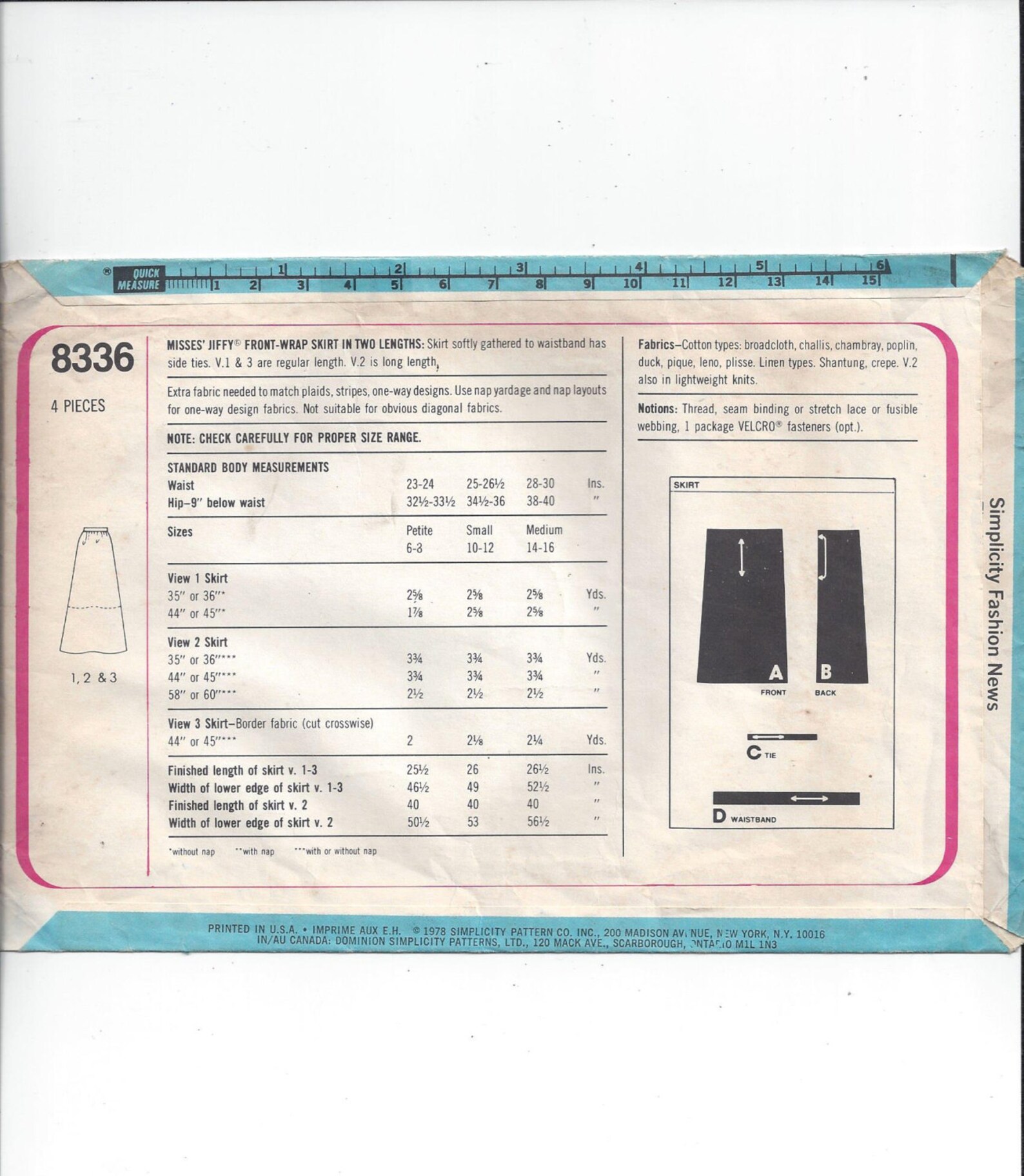 Simplicity 8336 Pattern for Misses' Jiffy Front Wrap Skirt | Etsy