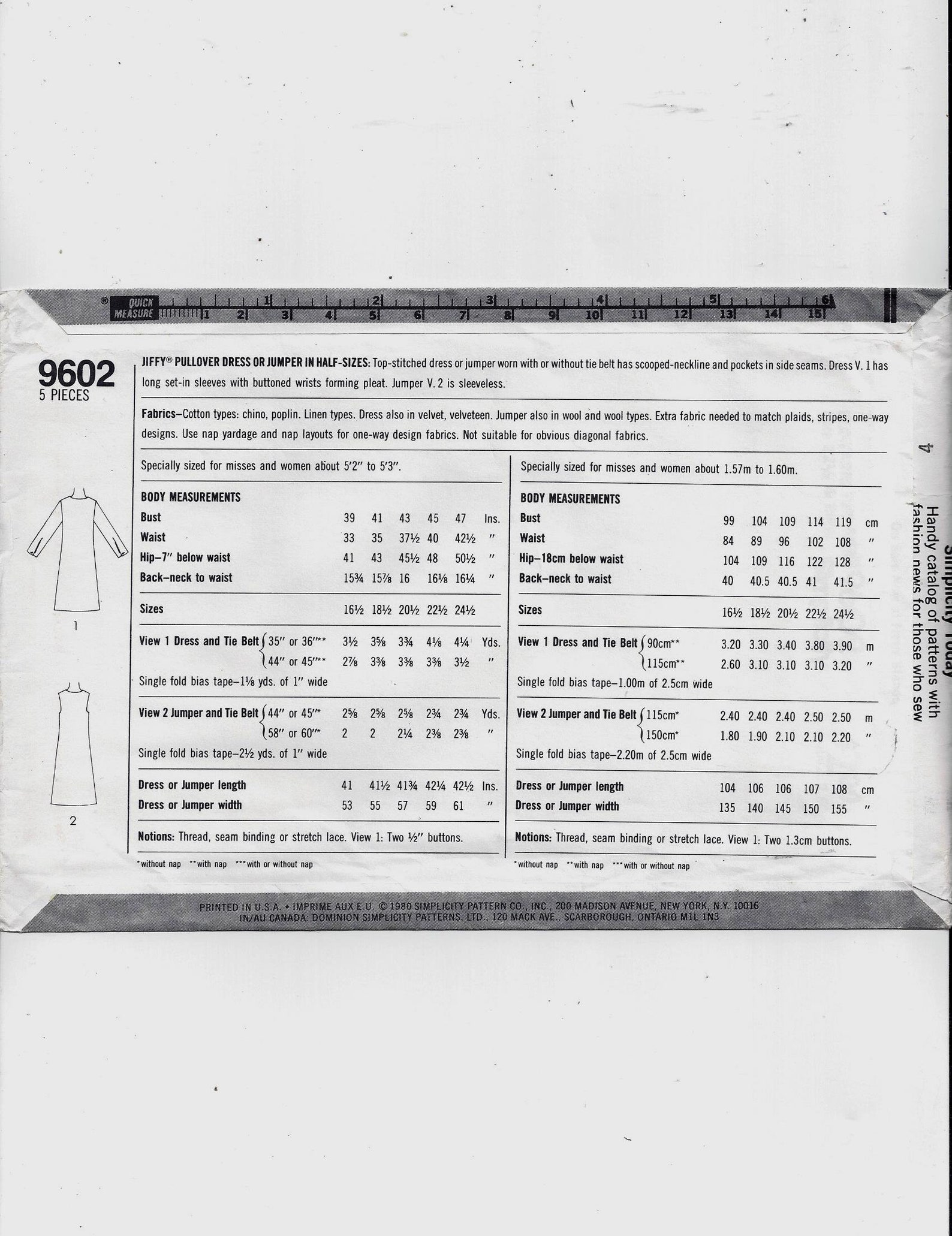 Simplicity 9602 Pattern for Jiffy Pullover Dress Jumper in - Etsy