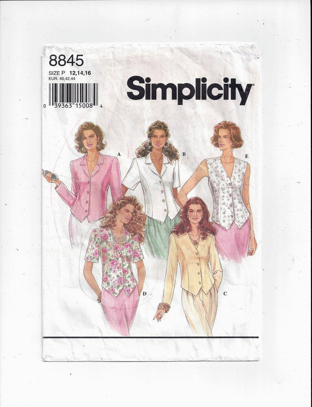 Simplicity 8845 Pattern for Misses' Tops in 5 Styles, Size 16 From 1994 ...