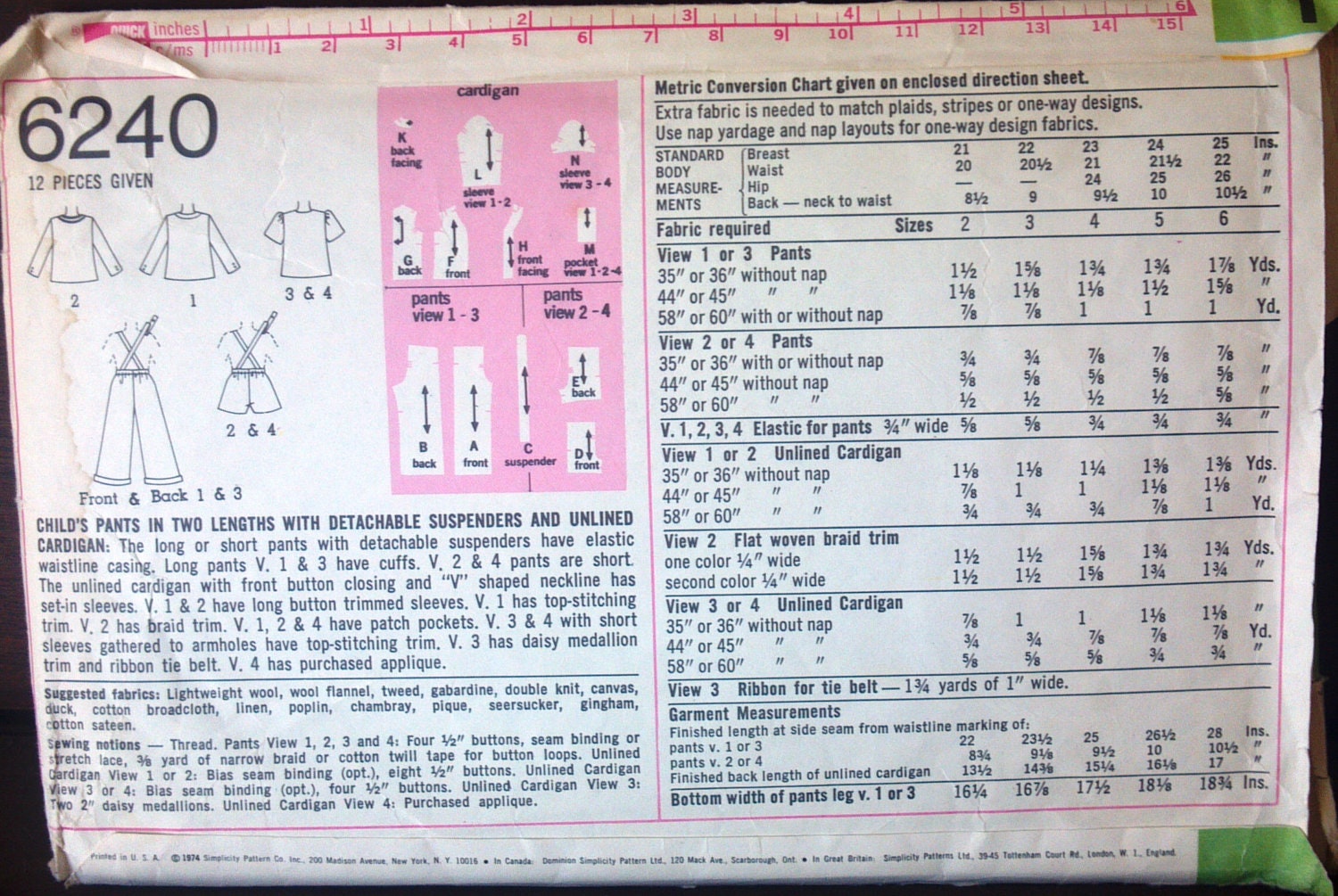 Simplicity 6240 Pattern for Child's Pants Unlined - Etsy