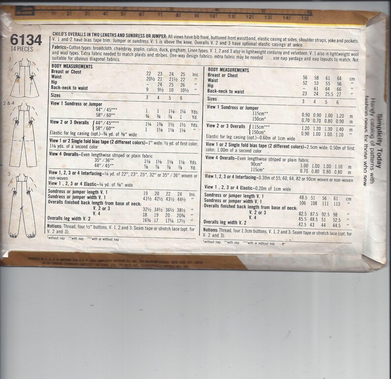 Simplicity 6134 Pattern for Child's Overalls & Sundress - Etsy