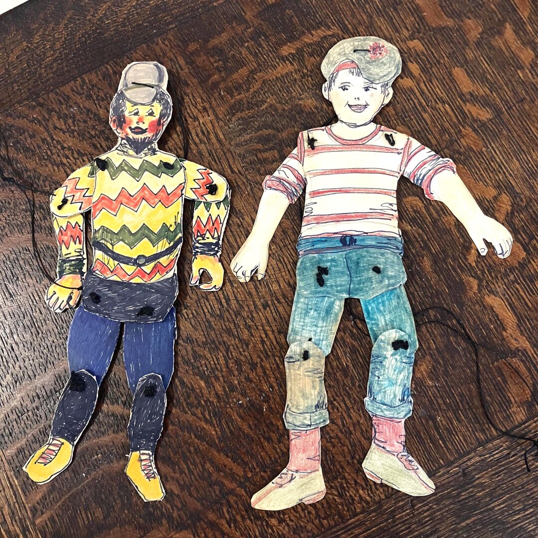 Hand Made and Colored String Puppets, Vintage 1983, Boy & Man, Signed ...