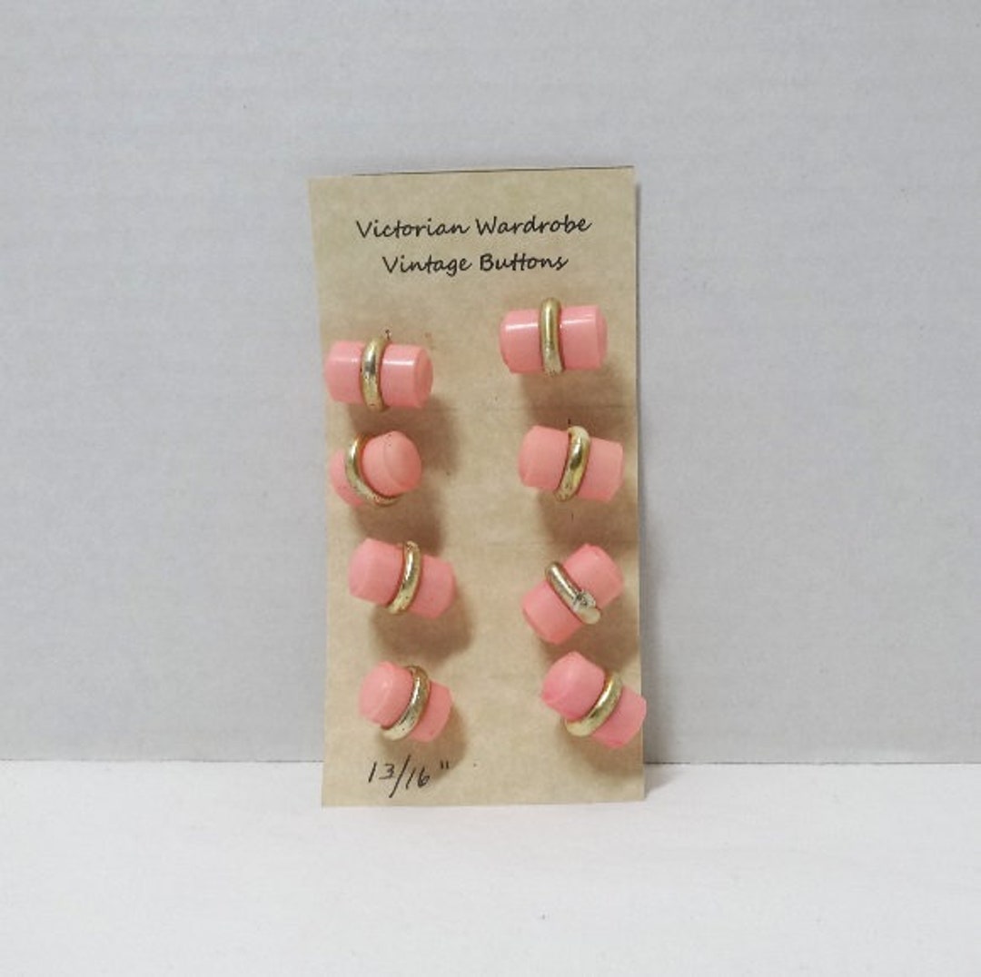 8 Pink Toggle Buttons With Gold Band, Shank Style, 13/16 Inch Wide ...
