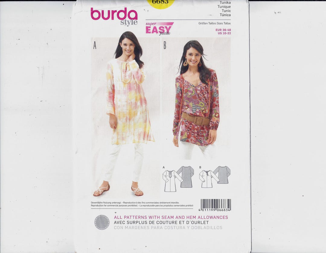 Burda Style 6683 Pattern for Misses' Tunic, Sizes US 10 12 14 16 18 20 ...