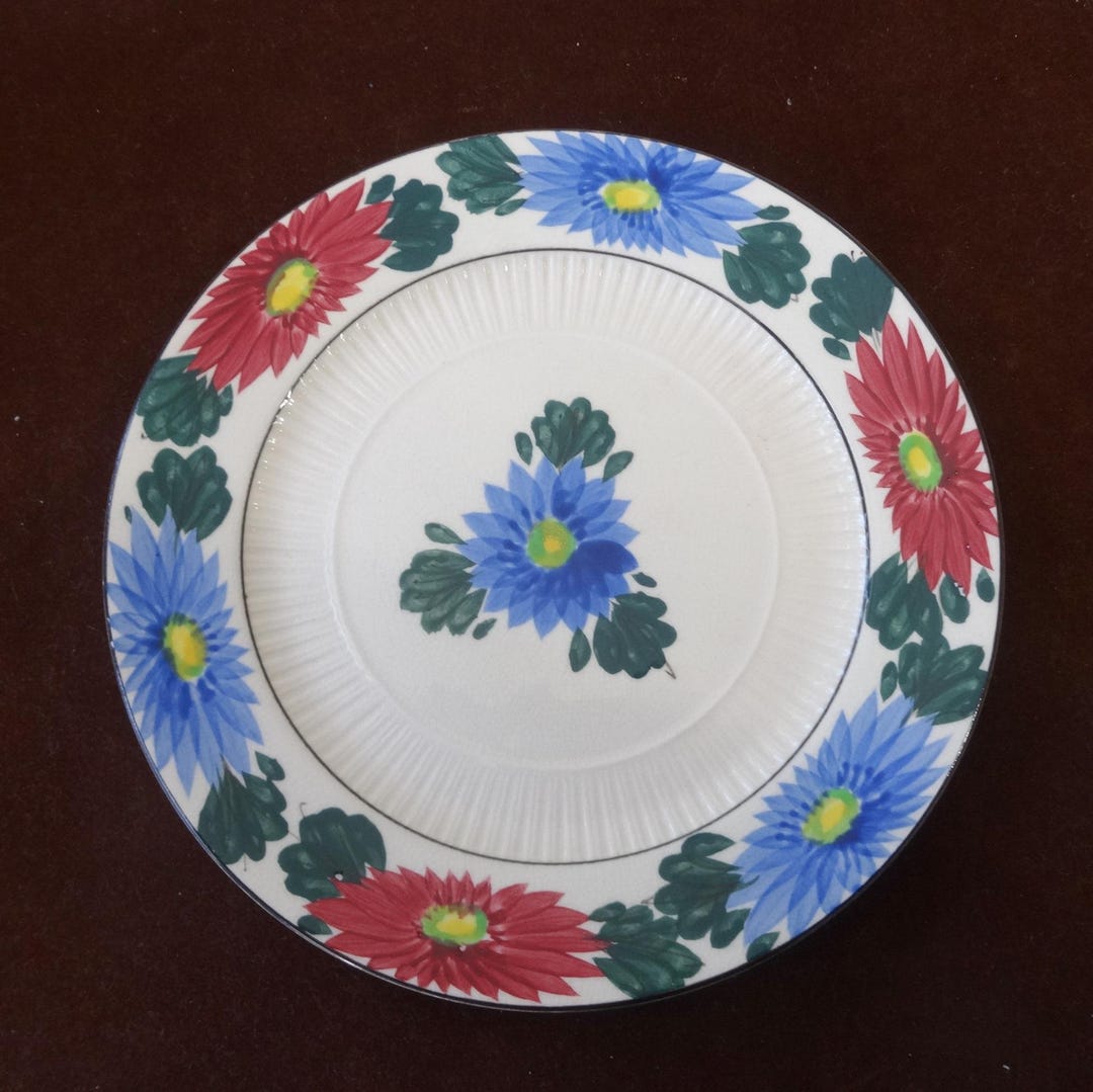 Aster Hand Painted Dinner Plate, 9 Inch Diameter, Blue, Burgundy, Green ...