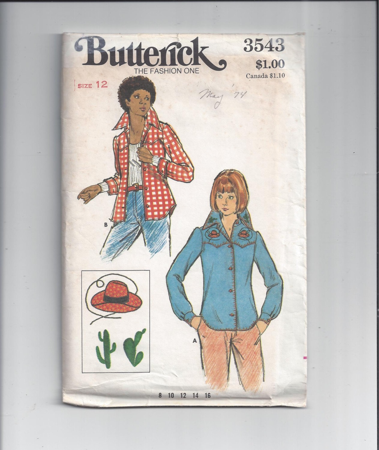 Butterick 3543 Pattern for Misses' Western Shirt and Embroidery ...
