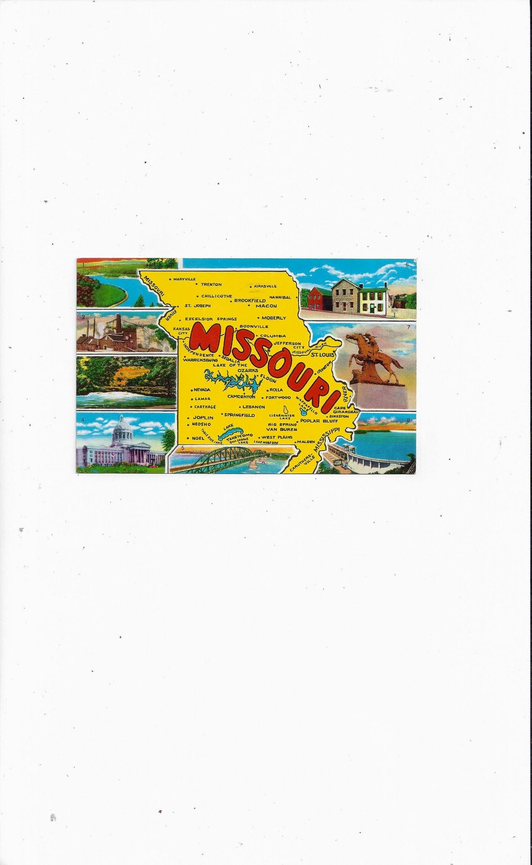 1961 Missouri Map Postcard, Posted With Message & 3 Cent Stamp, 8 Small ...