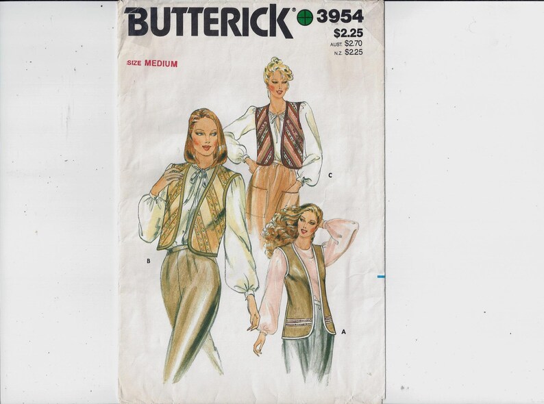 Butterick 3954 Pattern for Misses' Vest in 3 Versions - Etsy