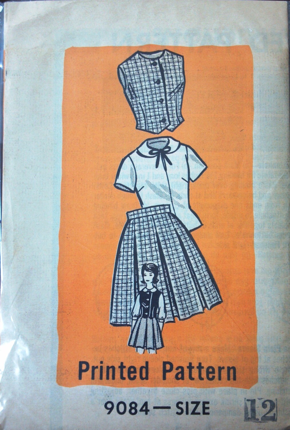 Mail Order Pattern 9084 for GIRLS' Pleated Skirt, Blouse, Vest, Size 12 ...