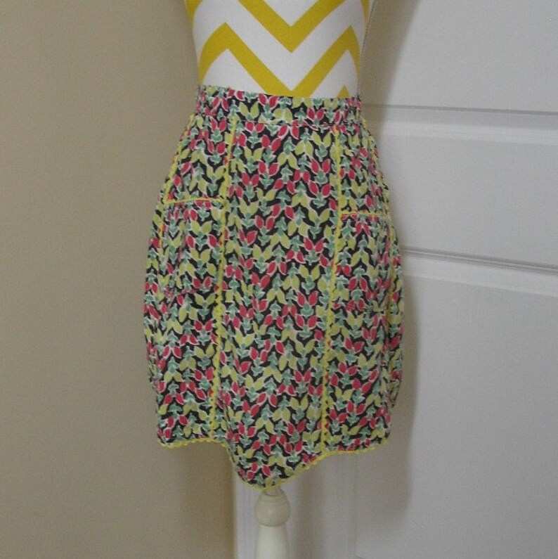 Vintage 1950s Floral Print Kitchen Apron With Yellow Rick Rack | Etsy