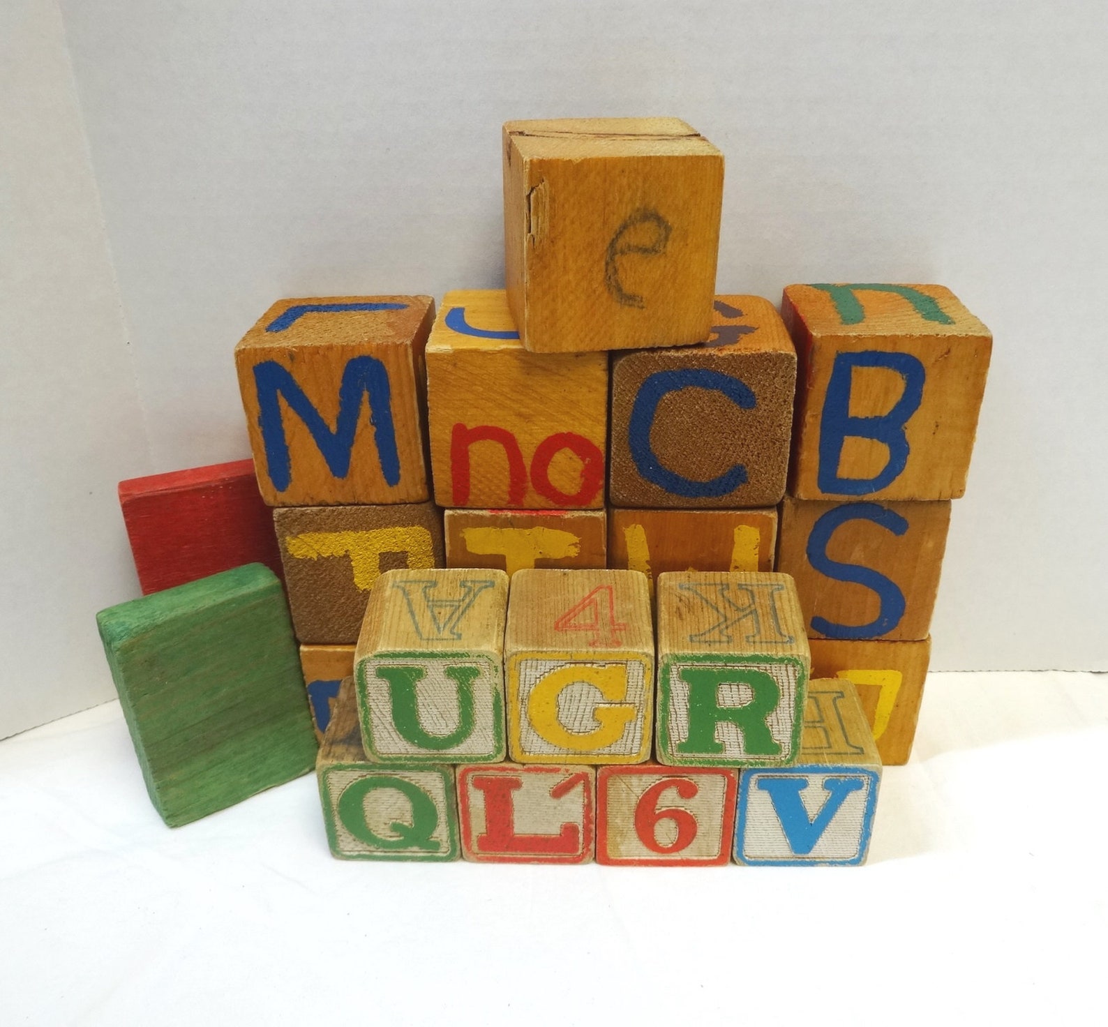 Set of 22, 1960s ABC Wood Building Blocks With Painted Alphabet ...