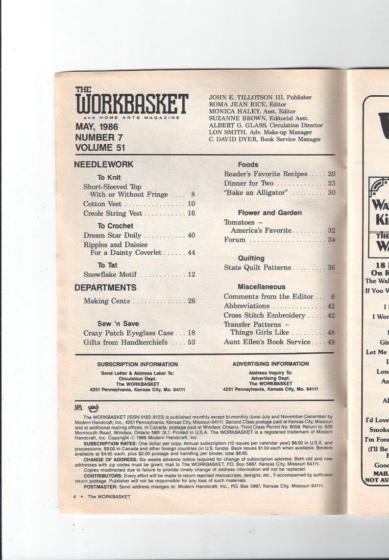 Workbasket & Home Arts Magazine, May 1986, Home Knitting, Crochet ...