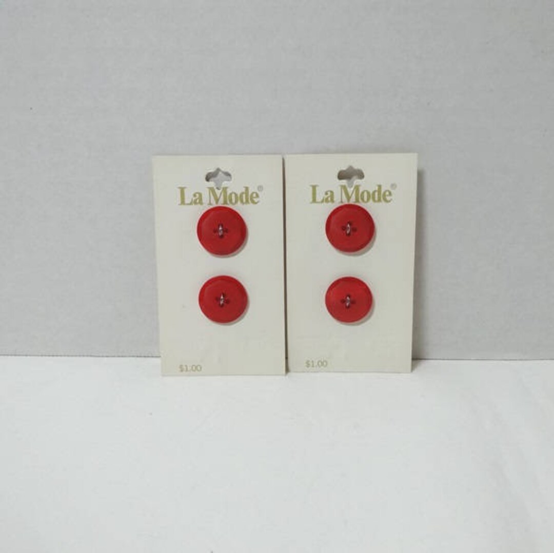 La Mode Red Buttons on Original Card, 2 Sets of 2, B. Blumenthal, Size ...