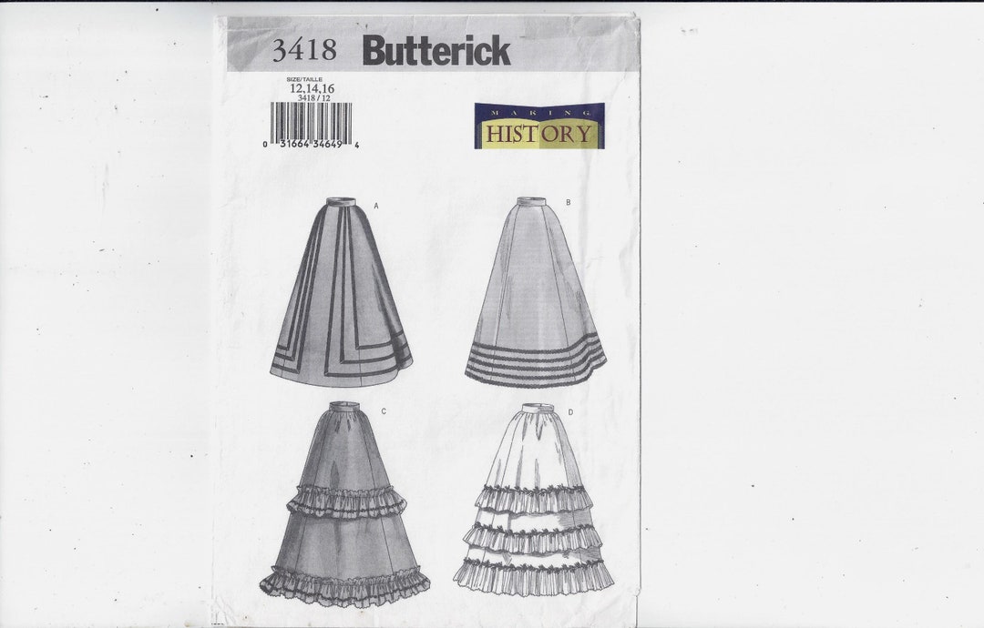 Butterick 3418 Pattern for Misses' Making History Skirt, 12 14 16, From ...