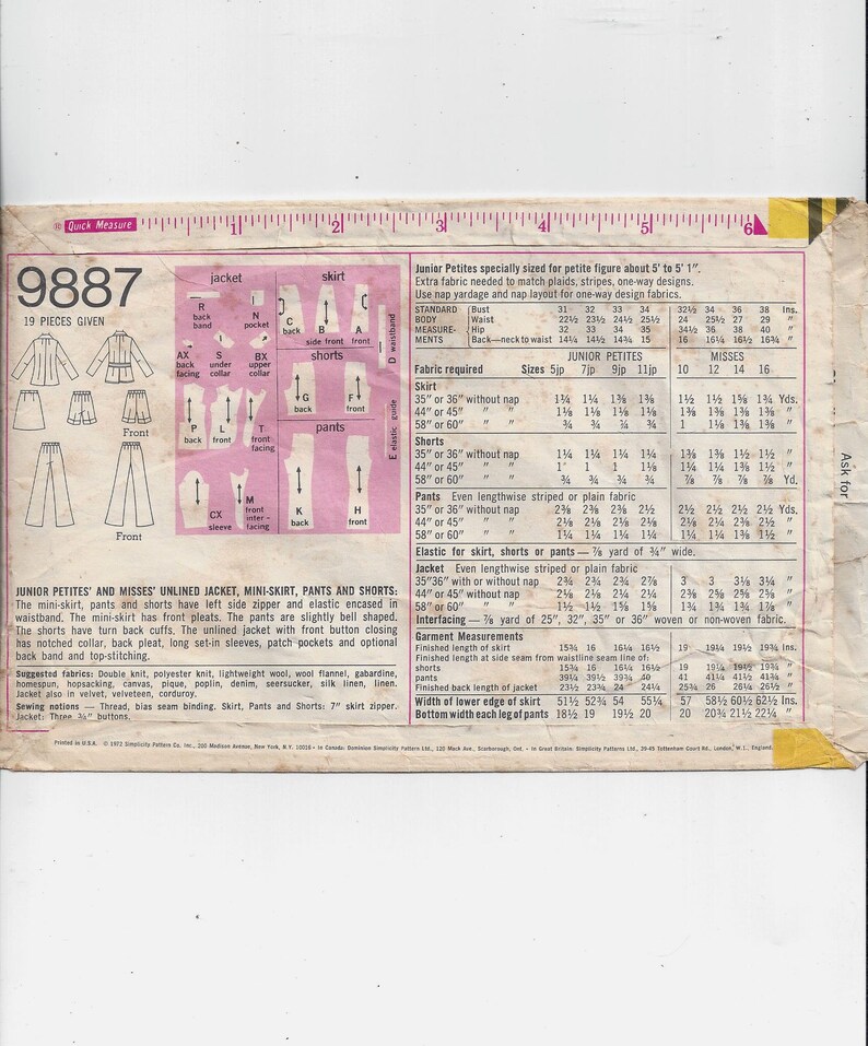 Simplicity 9887 Pattern for Misses' Jacket Mini Skirt | Etsy