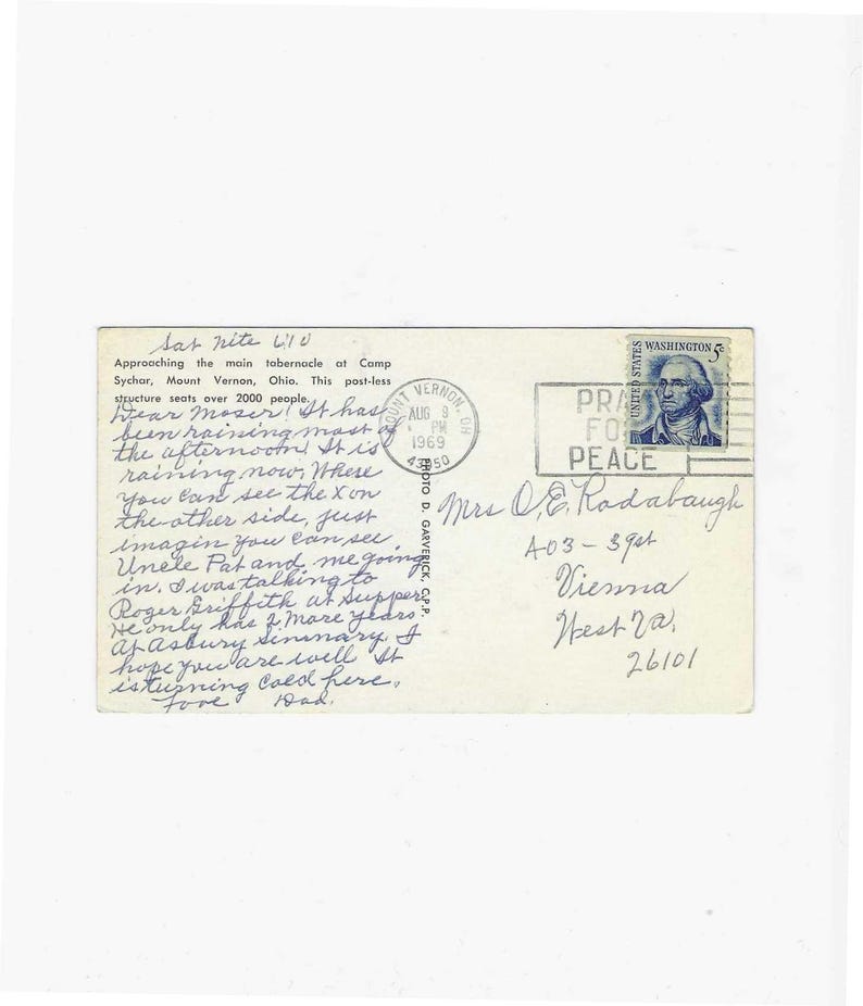 Camp Sychar Tabernacle Postcard, Mount Vernon, Ohio, Posted in 1969 ...