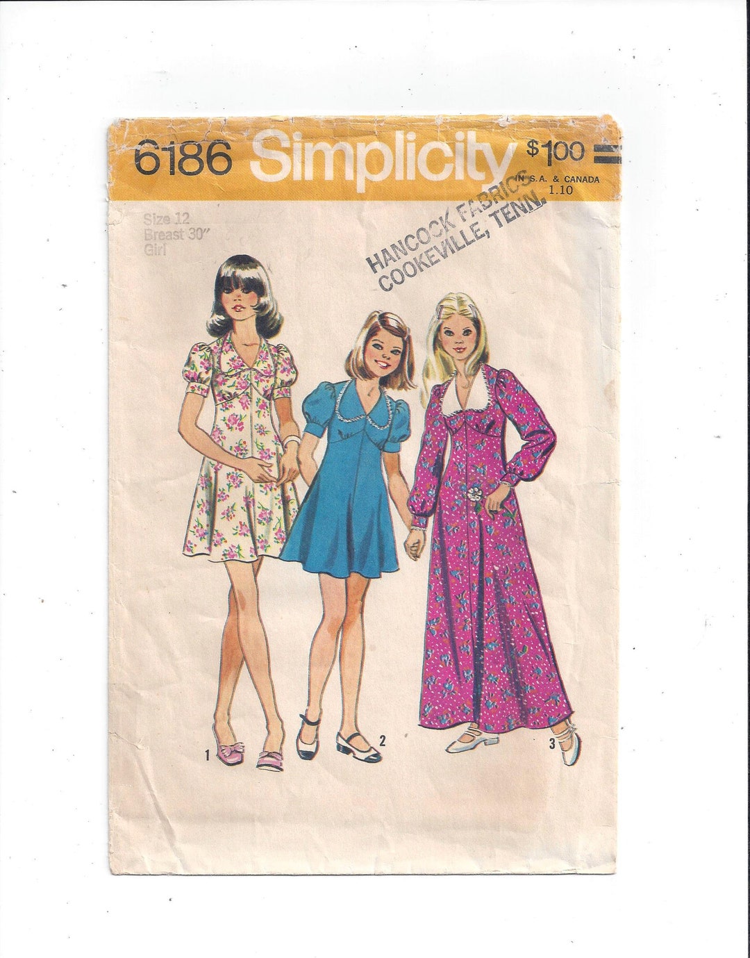 Simplicity 6186 Pattern for Girls' Dress in 2 Lengths, Size 12, Breast ...