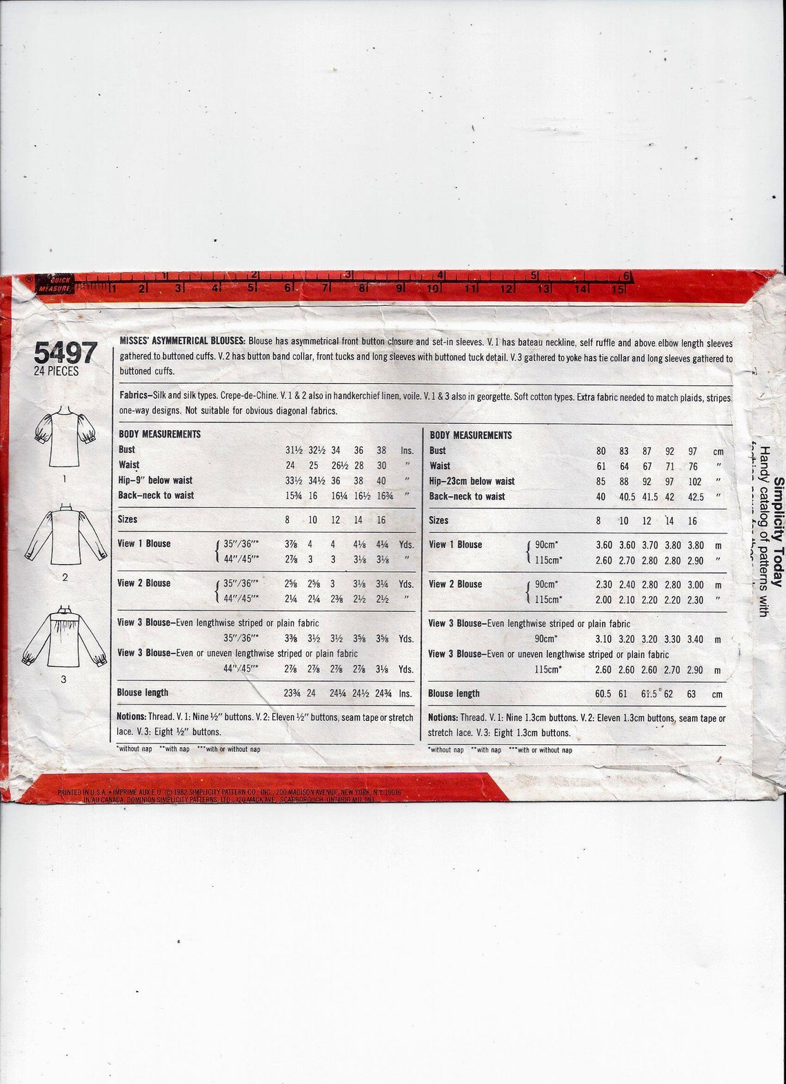 Simplicity 5497 Pattern for Misses' Asymmetrical Blouses | Etsy