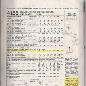 Mccall's 4155 Pattern for Girls' Jumper, Top, Blouse, Pants, Size 6 ...