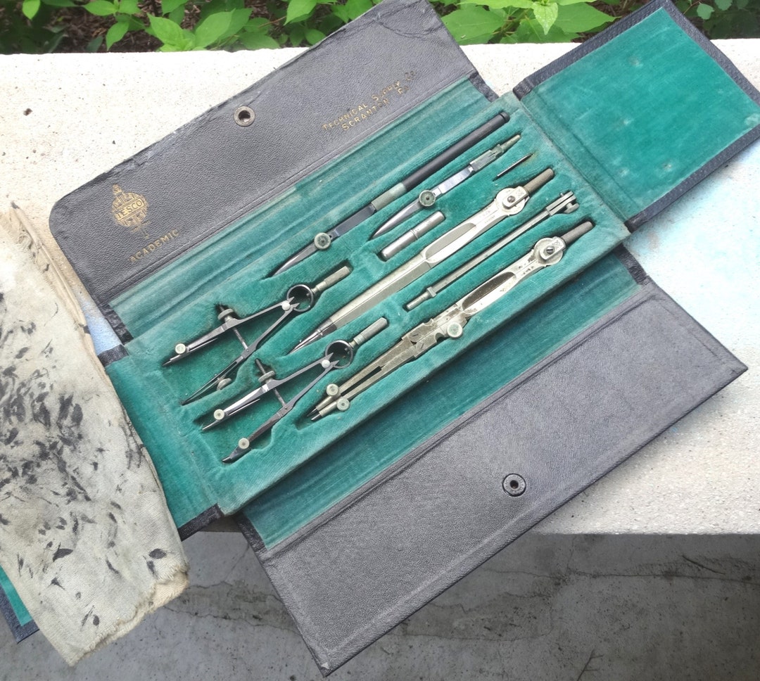 TESCO Academic 9 Piece Drafting Set in Fold Out Case With Ink Blotter ...