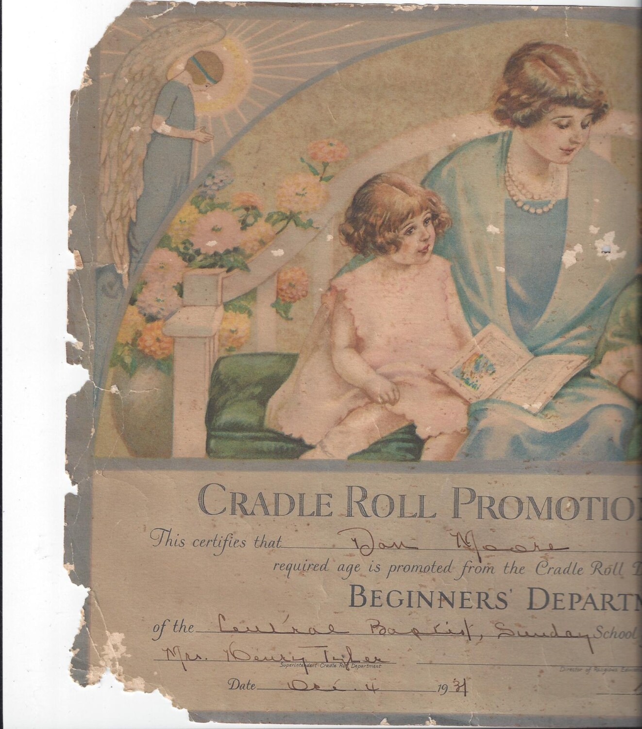 1931 Vintage Cradle Roll Promotion Certificate at Central Baptist ...