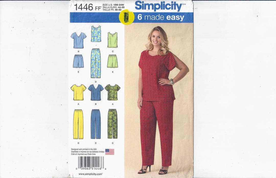 Simplicity 1446 Pattern for Women's Tops, Pants, Shorts, Sizes 18W 20W ...