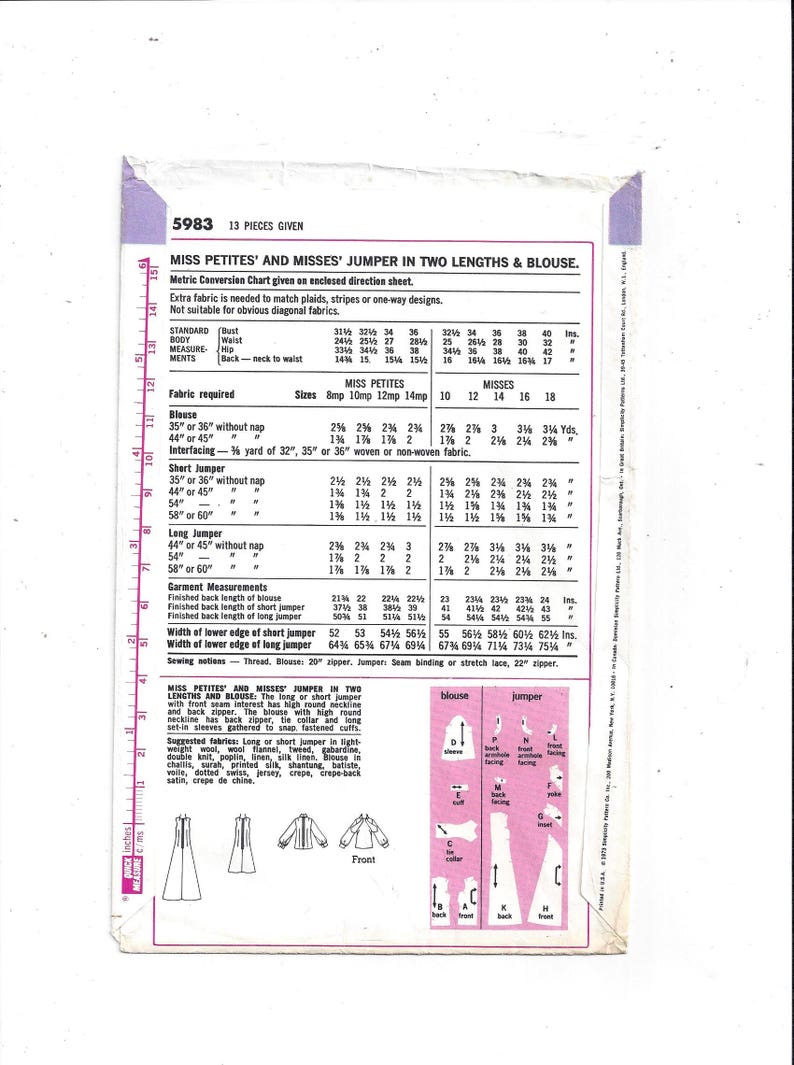 Simplicity 5983 Pattern for Misses' Jumper & Blouse Size - Etsy