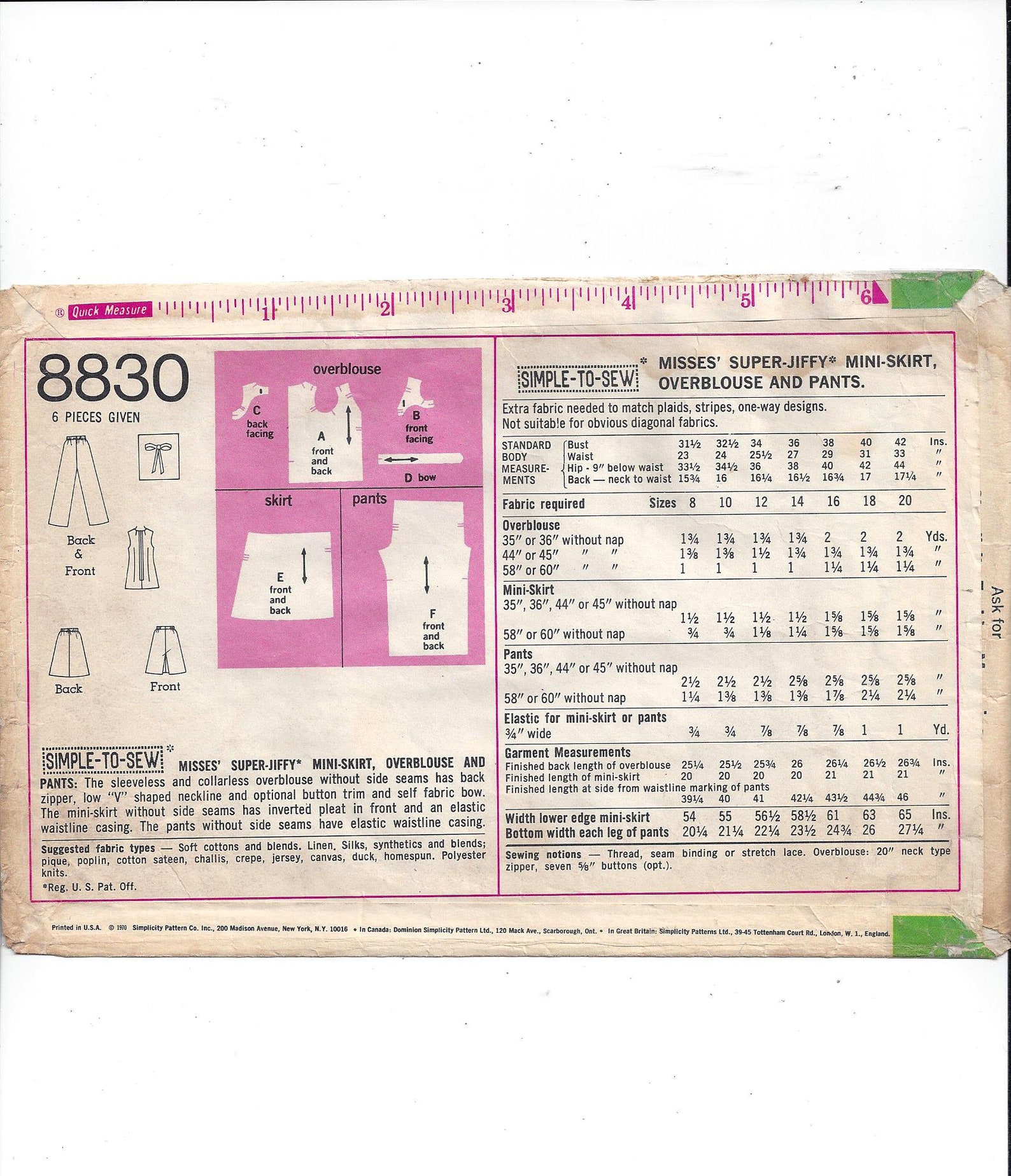 Simplicity 8830 Pattern for Misses' Super Jiffy Mini - Etsy