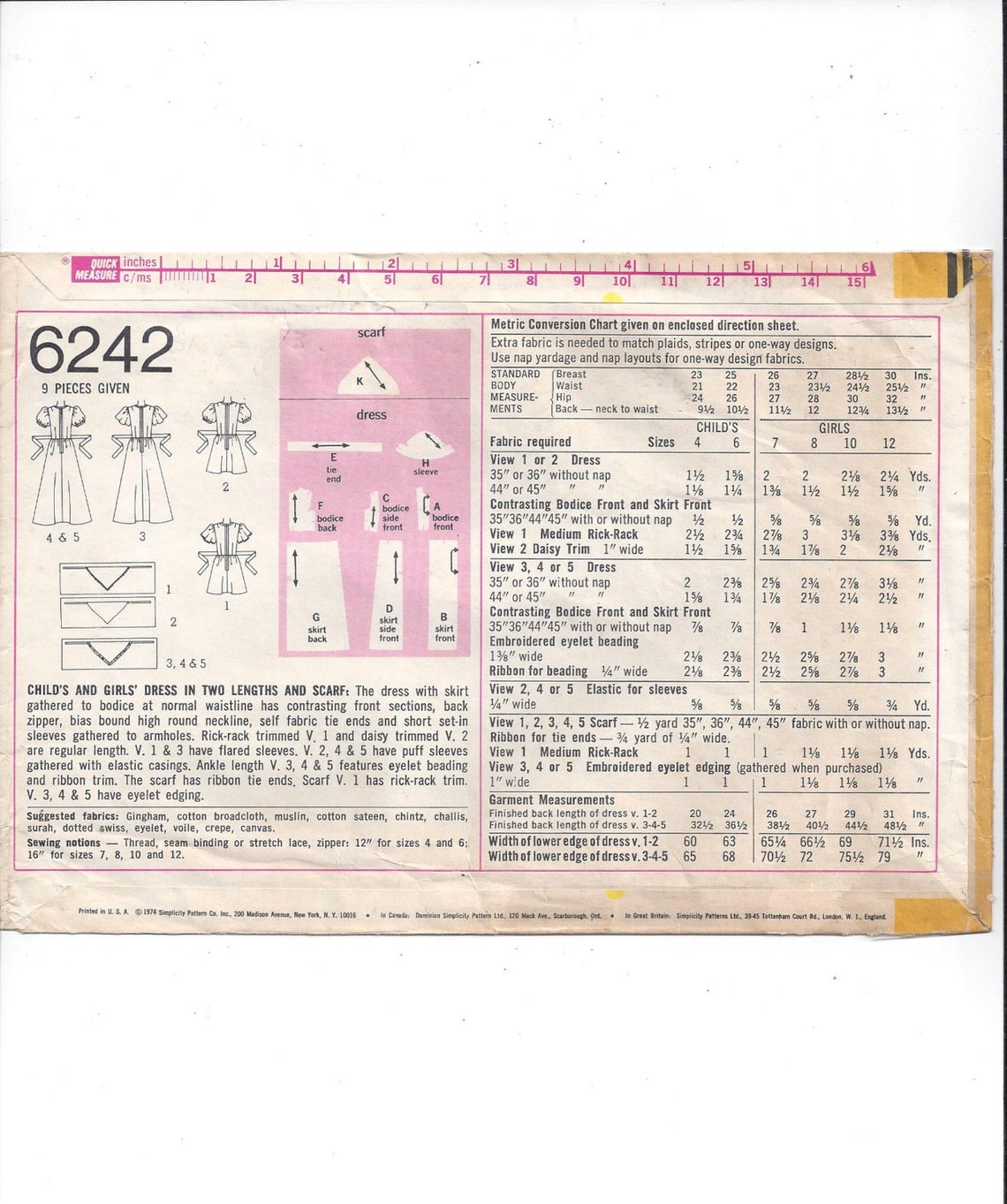 Simplicity 6242 Pattern for Girls' Dress in 2 Lengths & | Etsy